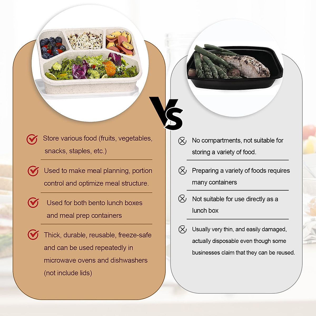 shopwithgreen 8 Pack Bento Lunch Box for Kids, 4 Compartment Meal Prep Lunch Containers for Adults, Reusable Microwave and Dishwasher Safe Food Storage Container for School Work Travel Camp, BPA Fre