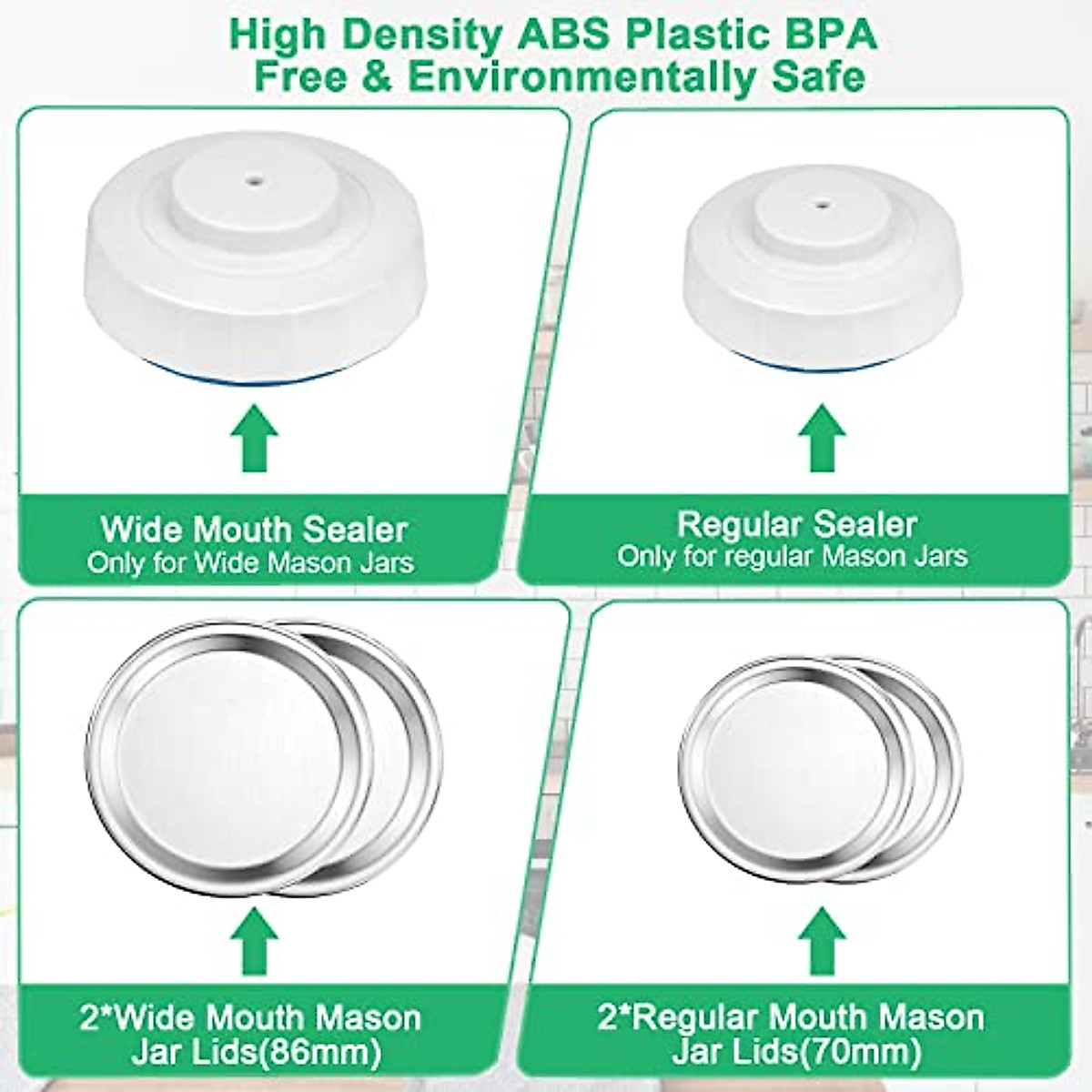 Mason Jar Electric Vacuum Sealer, Portable Food Vacuum Sealer Kit, Attachment Hose Compatible Vacuum Sealer Jars, for Regular Mouth and Wide Mouth Mason Jars with Electric Vacuum Pump and Lid opener