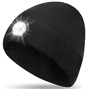 PASTACO Christmas Stocking Stuffers Birthday Gifts for Men Women LED Beanie Hat Light Black