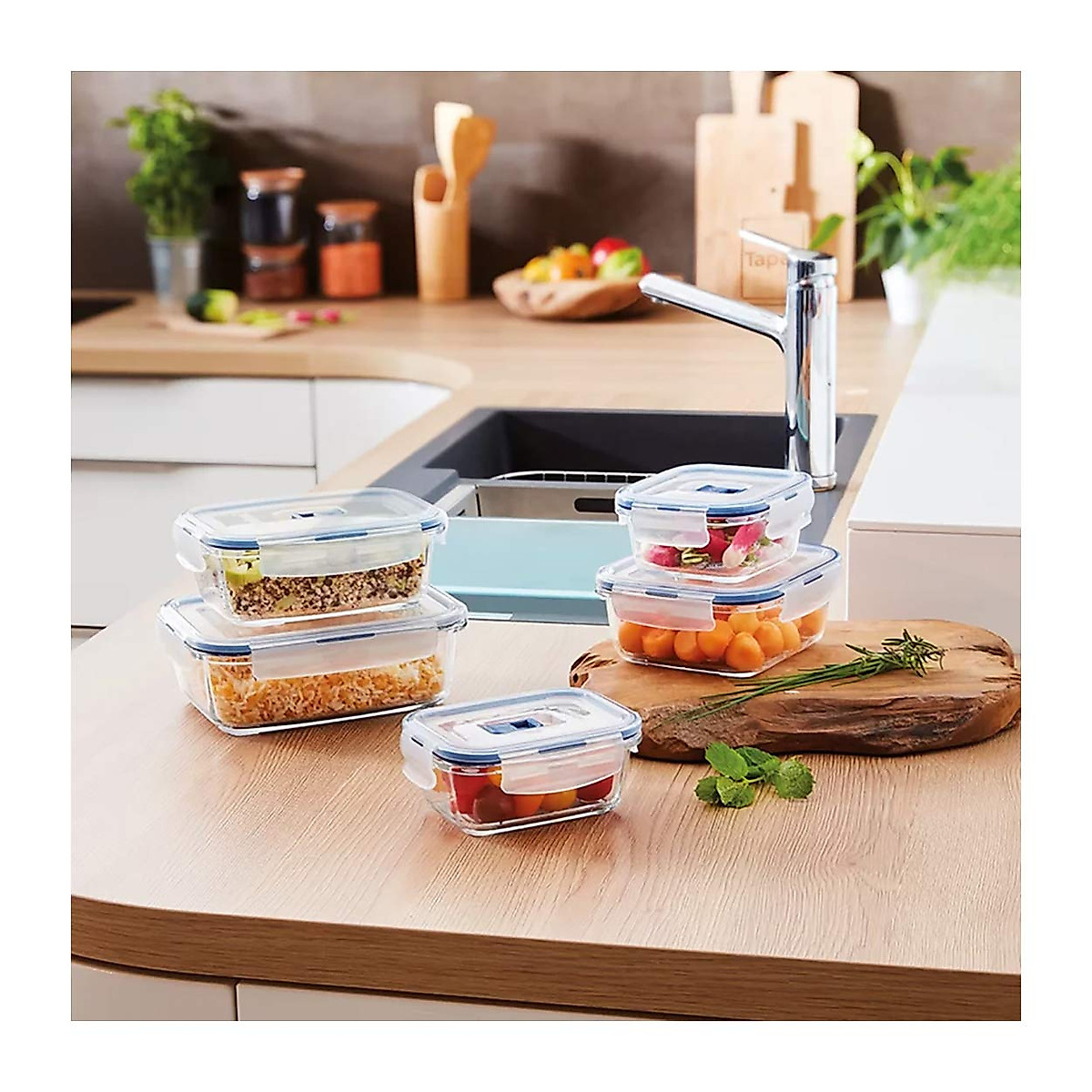 Luminarc Pure Box Active Glass Food Storage Container with Sliding Vent Lid (Rect 3.4 Cups / 800ML)
