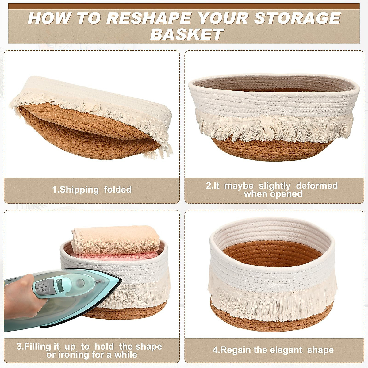 Kinlop 2 Pcs Small Woven Jute Cotton Rope Round Basket with Lid Macrame Storage Basket with Lid Decorative Storage Bins with Lids Decorative Hamper for Diaper with Cute Tassel