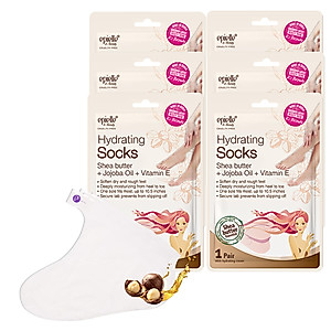 Epielle Hydrating Foot Masks (Socks 6pk) for foot cracked and dry heel to toe and callus Spa Masks - Shea butter + Jojoba Oil + Vitamin E Moisturize