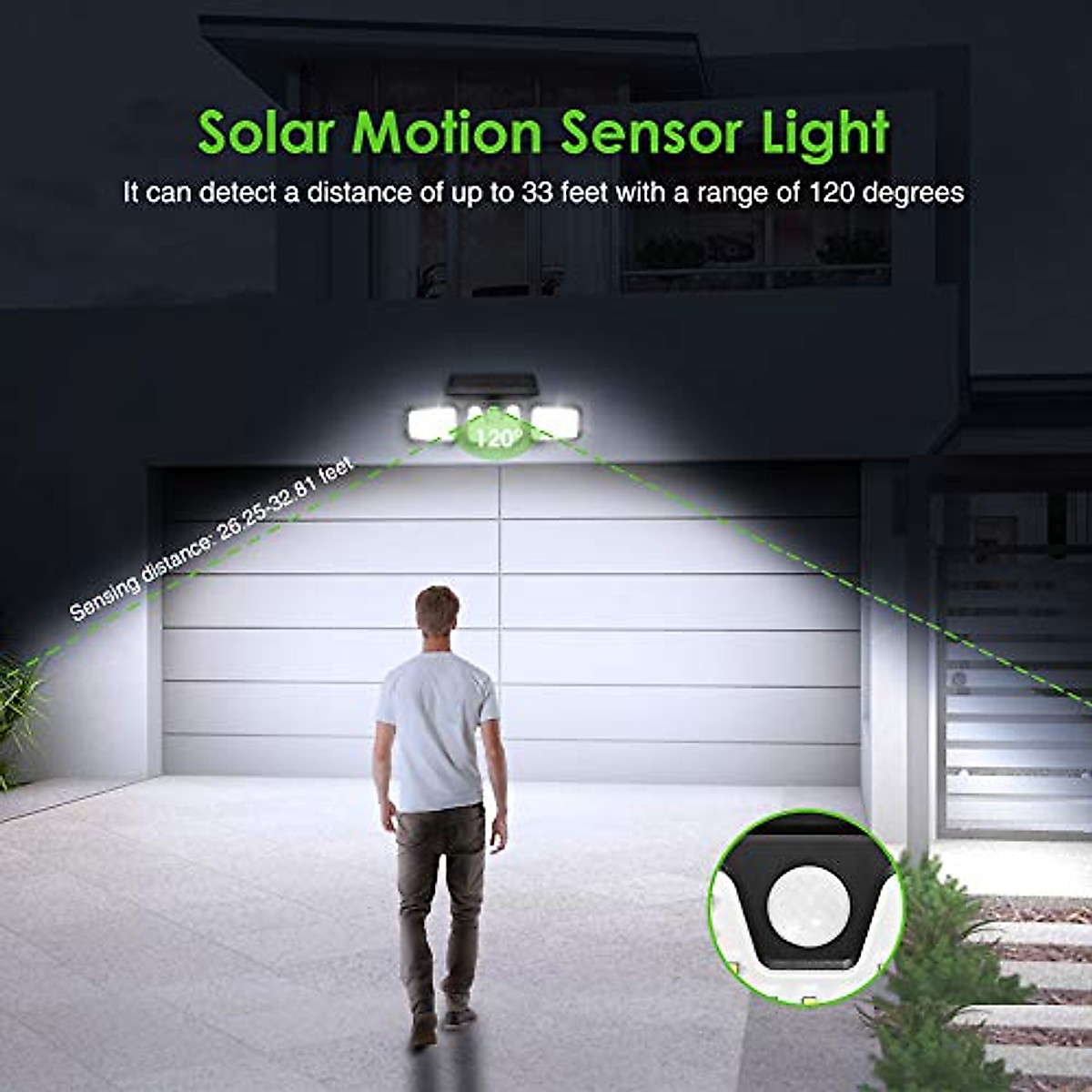 Viugreum 2 Pack Solar Security Light Outdoor, 74 Led 50W 5000LM Solar Motion Sensor Lights with 3 Adjustable Heads, 6000K Daylight White IP67 Waterproof Outdoor Flood Lighting for Garden, Garage