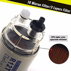 BARTOO R12T Fuel Water Separator Marine,10 Micron Fuel Filter Marine Parts Replace S3240 120AT NPT ZG1/4-19 Fit 3/8-inch NPT Outboard Motor
