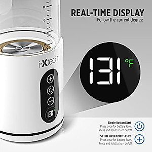 IXTECH Portable Water Warmer for Baby Formula, Milk Warmer for Travel, 10 oz,Electric Warming with Adjustable Temperature Control, Leak-Resistant Spout, Rechargeable and Wireless