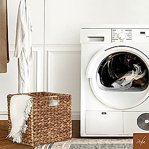 IsVie Woven Hyacinth Storage Baskets 2 Pack, Rectangle Storage Container Organizer Baskets with Built-in Handles Home Organizing Laundry Organizer Cube Baskets (Brown, Set of 2)