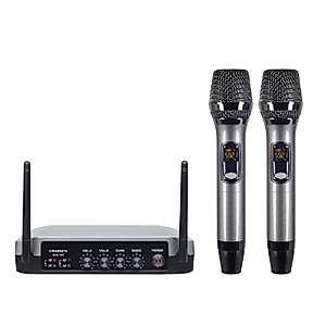 KOMISON UHF Handheld Wireless Karaoke Microphone System with Echo Cordless Mic Box with Receiver Metal for Singing Speech Meeting Church Wedding Home KTV Set, 280FT