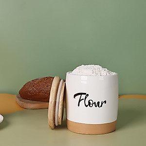 LEETOYI Ceramic Food Storage Containers with Lid,Modern Farmhouse Kitchen Decor, Countertop Food Storage Caddy Organizer, 33oz (Labeled Flour)