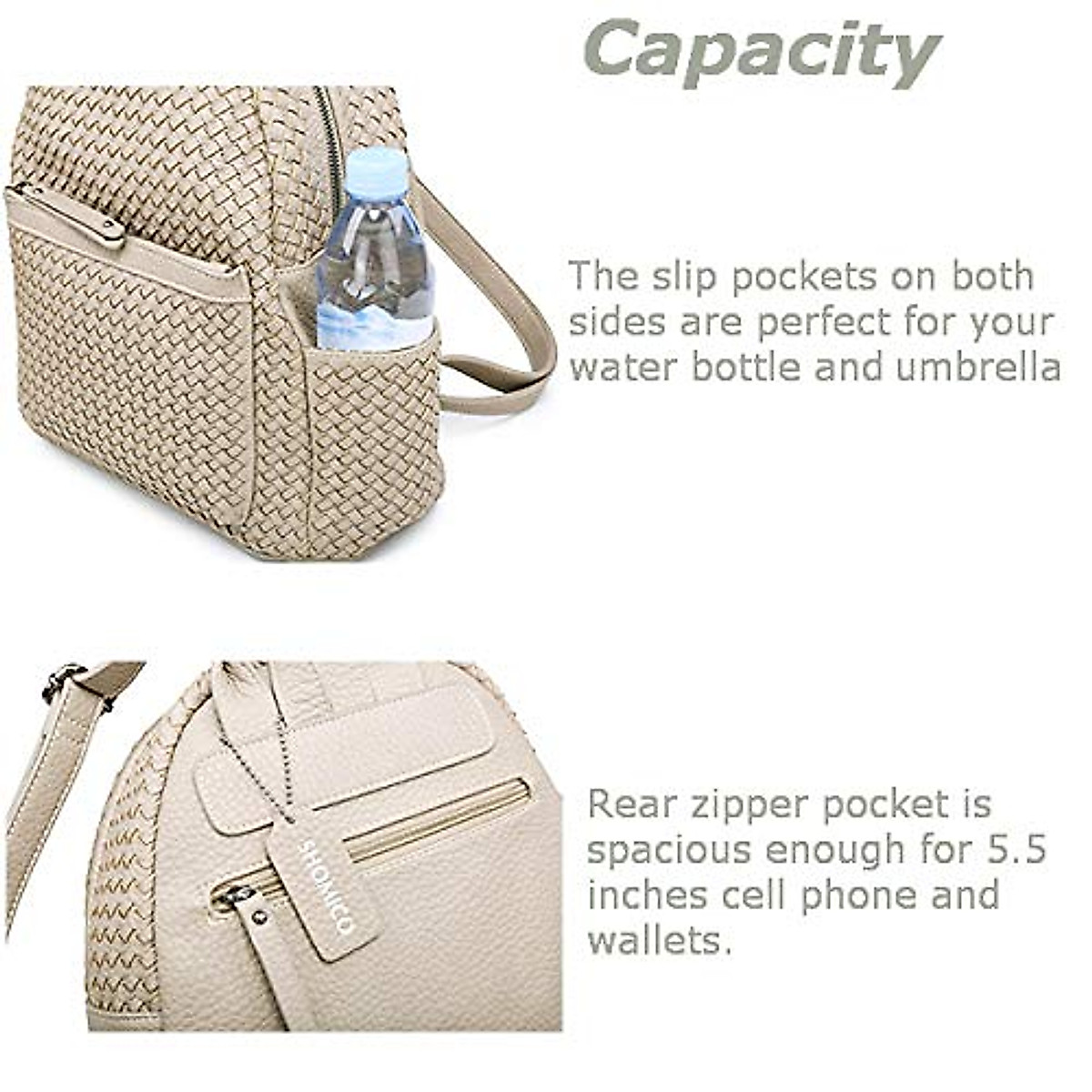 SHOMICO Women Backpack Purse Woven Trendy Stylish Casual Dayback Handbag (Large Beige Woven)