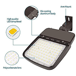 Xbuyee (2 Pack) 240W LED Parking Lot Light with Dusk to Dawn Photocell, Outdoor Commercial LED Shoebox Lights with Arm Mount, Dimmable 130LM/W 5000K 100-277V IP65, Wattage Tunable 240W/200W/150W, ETL