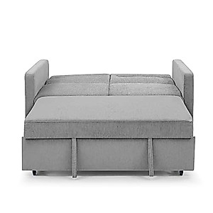 Anchorh Loveseats Sofa Bed with Pull-Out Bed,Adjsutable Back and Two Arm Pocket,Folding Futon Sofa Bed with Wood Legs Sleeper Sofa Recliner for Living Room (Grey)