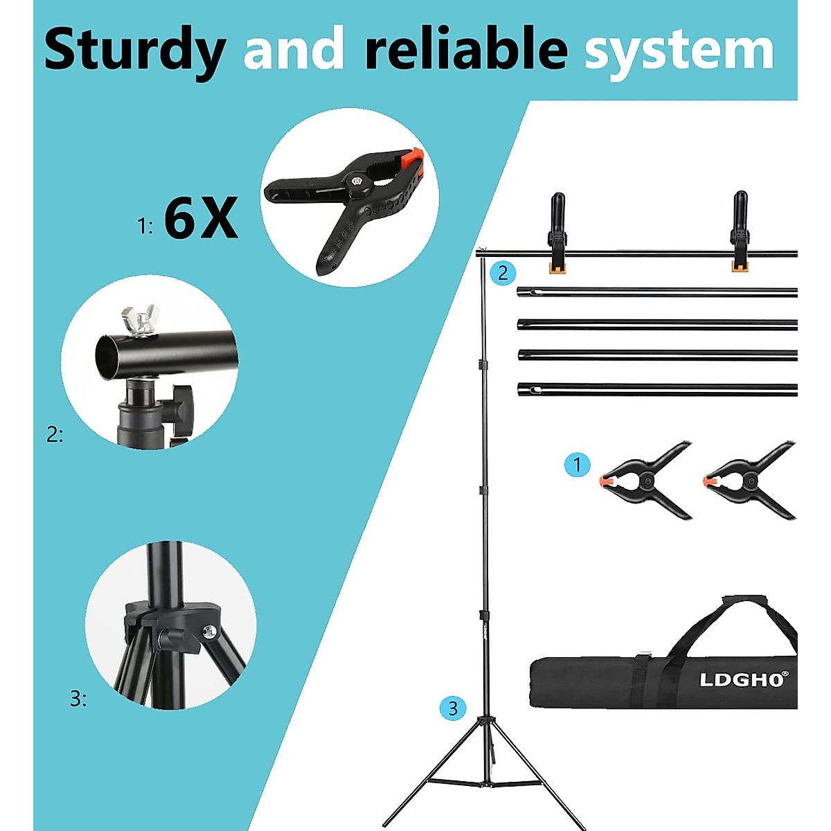8.5 X 10FT/2.6 X 3M Background Stand Support System Kit with Carrying Case for Clamps and Canvas,for Photo Video Shooting