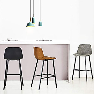 KOOU-barstools Nordic Kitchen High Counter Bar Stool Dining Chair, Black Grey Orange Soft and Leather Stool Cushion, Modern Simple Family Bar Furniture, Sitting Height: 26/30 Inches