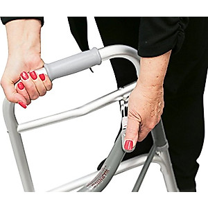 Walker Folding Deluxe 2 Button with Front 5" Wheels, Adjustable Height (Short, Standard, Tall People) by Healthline Trading