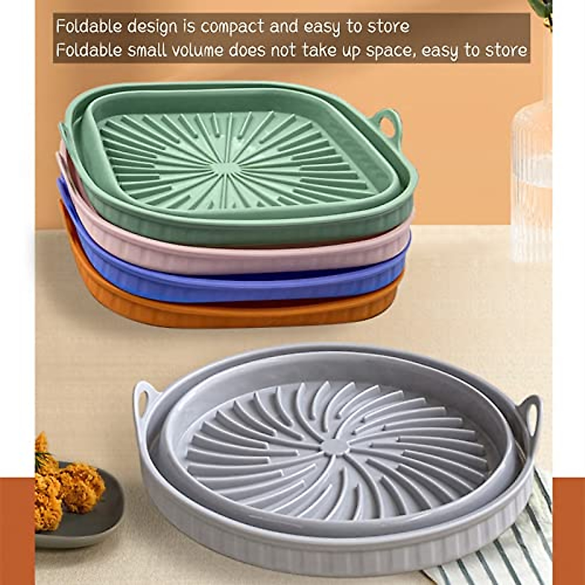 HIDDIT Foldable Air Fryer Silicone Pan, Set of 2 Air Fryer Silicone Lined Baking Pan Tray Multifunctional Grilling Mat Food Safe Non-Stick Air Fryer Basket Oven Accessories, Reusable (Color : Green,