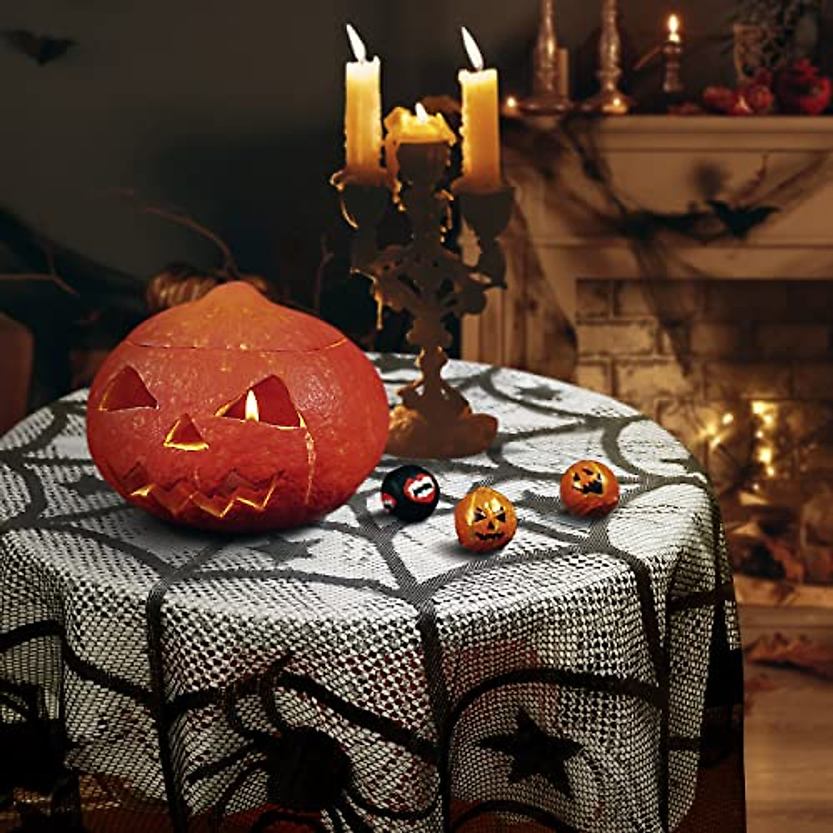 Pleaseedo Halloween Decorations Indoor Sets, Halloween Fireplace Mantel Scarf, Halloween Banner, Halloween Table Runner, Halloween Tablecloth Round Lace, Scary 3D Bat Halloween Decors