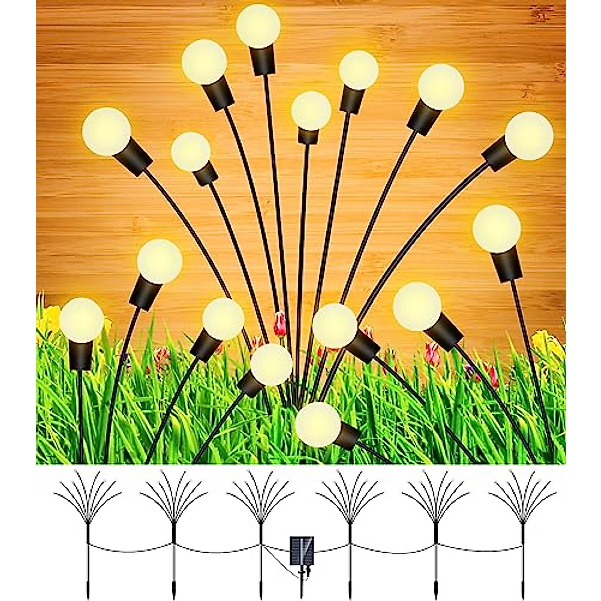 6Pack Firefly Garden Lights Solar Outdoor,8LED Solar Garden Lights, Sway by Wind, Waterproof Solar Outdoor Lights Decorative with Remote 8 Lighting Mode for Landscape Pathway Yard decorations outdoor