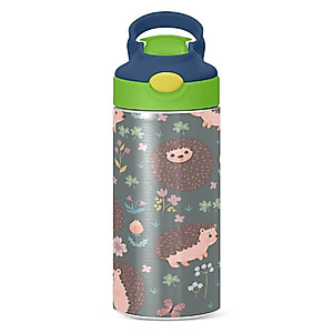 Cute Hedgehog Kids Water Bottle, BPA-Free Vacuum Insulated Stainless Steel Water Bottle with Straw Lid Double Walled Leakproof Flask for Girls Boys Toddlers, 12Oz