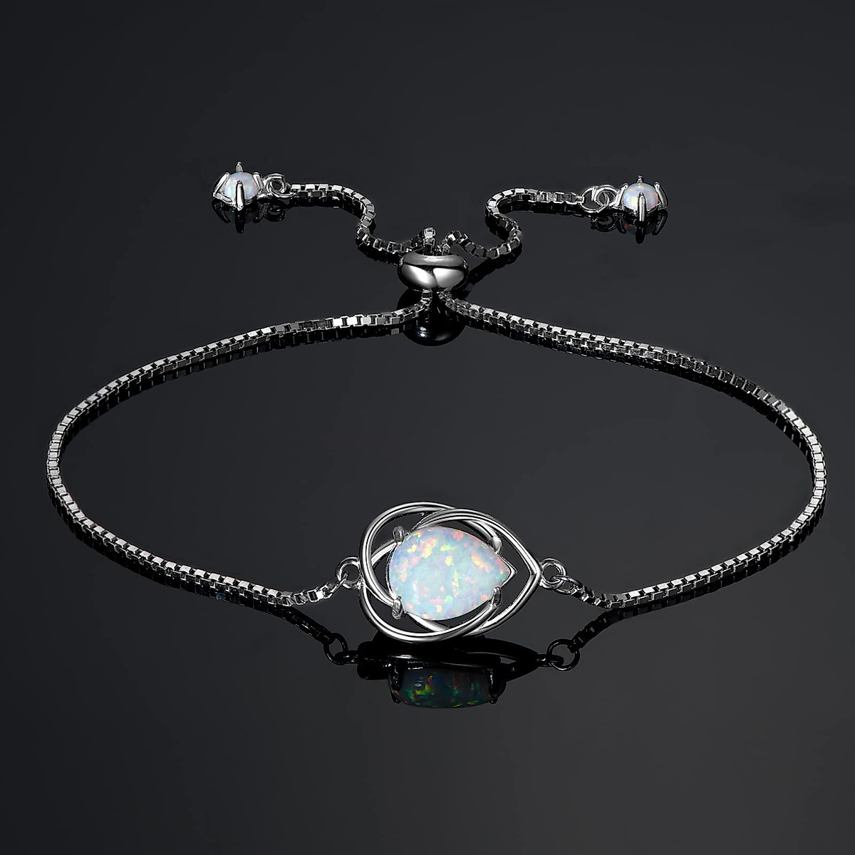 YUNKAI 925 Sterling Silver Opal Bracelet, Adjustable Bracelets for Women, Jewelry Gifts for Her Birthday Christmas Mothers Day