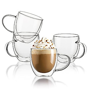 Sweese 8 oz Glass Coffee Cups - Double Wall Insulated Glass Coffee Mugs Set with Handle, Perfect for Espresso, Latte, Cappuccino, Set of 4-415.101