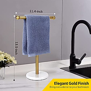 Pkfinrd Gold Hand Towel Holder Stand with Heavy Marble Base, T-Shape Towel Rack, Free-Standing for Bathroom Vanity Countertop, 304 Stainless Steel (Color : Gold)