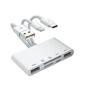 [Apple MFi Certified] 5-in-1 Memory Card Reader, iPhone/iPad USB OTG Adapter & SD Card Reader, USB C and USB A Devices with Micro SD & SD Card Slots, SDHC/SDXC/MMC, Plug and Play for iOS and Android