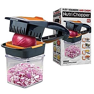 Nutrichopper with Fresh-keeping container Vegetable Chopper Onion Chopper Egg Slicer - Chops, Slices, Cubes, Wedges Multi-purpose Food Chopper with Stainless Steel Blades Veggie Chopper As Seen On TV
