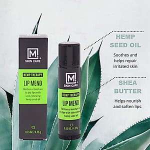 M. Skin Care Hemp Therapy Lip Mend Balm for Men, Refreshing Peppermint, Shea Butter, Cruelty Free
