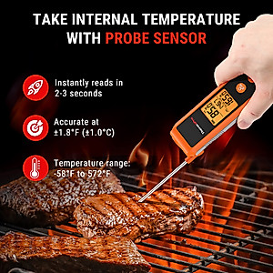 ThermoPro TP-16 Large LCD Digital Cooking Food Meat Smoker Oven Kitche+ ThermoPro TP420 Two-in-One Infrared Thermometer with Meat Probe, Instant Read Digital Meat Thermometer for Cooking