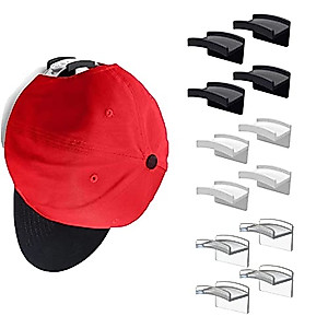Hat Rack for Wall (12Pack) Adhesive Hat Racks for Baseball Caps Hat Hooks for Wall Hat Organizer Strong Hat Hanger to Display for Wall,Door, Closet,Office, Bedroom (Transparent,White,Black)