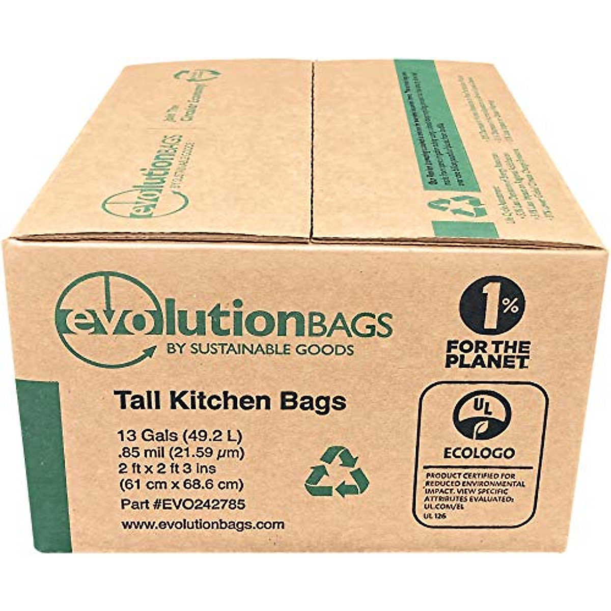 **NEW** Evolution Trash Bag Tall Kitchen DRAWSTRING, 100 bags/box, made with 70% CERTIFIED PCR material