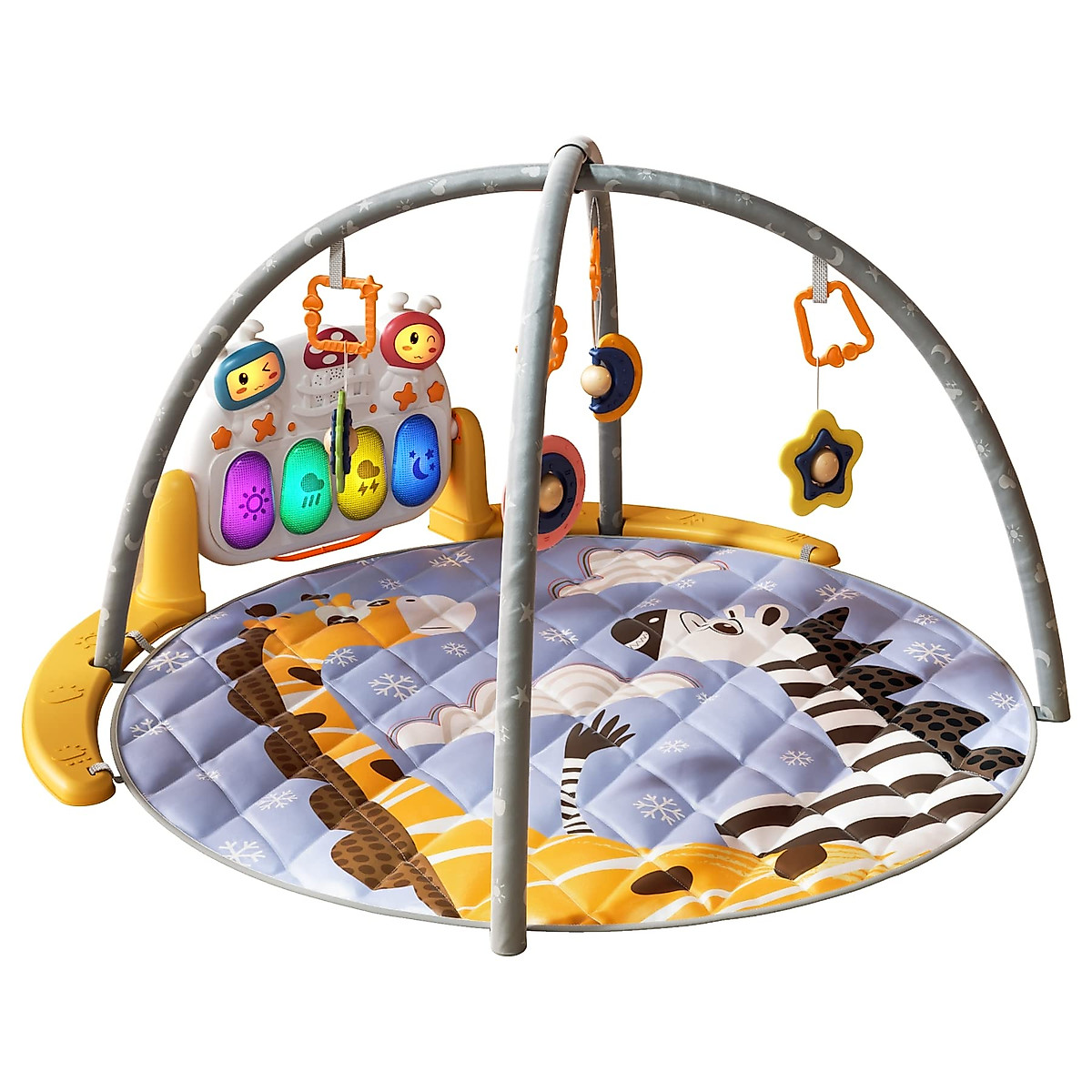 TUMAMA Remote Control Baby Play Mat Large, Tummy Time Mat with Piano, Baby Activity Mat with 4pcs Hanging Baby Rattle, Baby Gym with Lights and Music, Newborn Toys Unisex