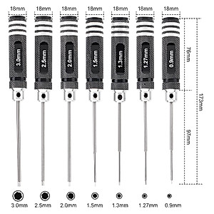 RC Hex Driver Set - 7pcs Hex Allen Screwdriver Kit 0.9mm/1.27mm/1.3mm/1.5mm/2.0mm/2.5mm/3.0mm Allen Wrench Set Key Driver Repair Tools for Traxxas RC Car Drone Multi-Axis Helicopter RC Models