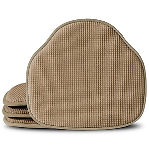 Shinnwa Windsor Chair Cushions Farmhouse Seat Cushion for Kitchen Chairs Brown Non Slip Chair Pads for Dining Room with Foam Padding and Textured Cover 4 Pack (17 x 15.5 Inches)