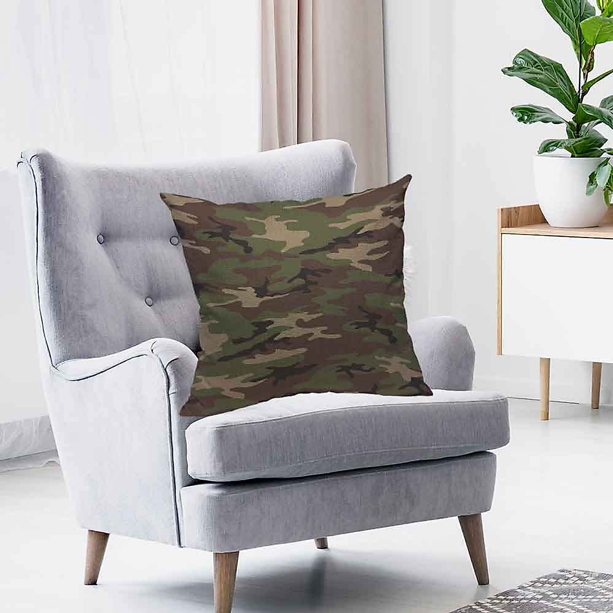 HOSNYE Army Camouflage Throw Pillow Cushion Covers Hunting Camo Green Hunter Decorative Square Accent Pillow Case 18 x18 inch