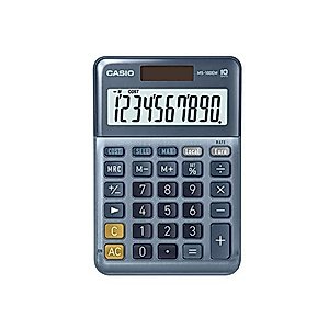 CASIO MS-100EM Desktop Calculator 10 Digit Currency Conversion Cost/Sell/Margin, Aluminium Front, Solar/Battery Operated, Blue