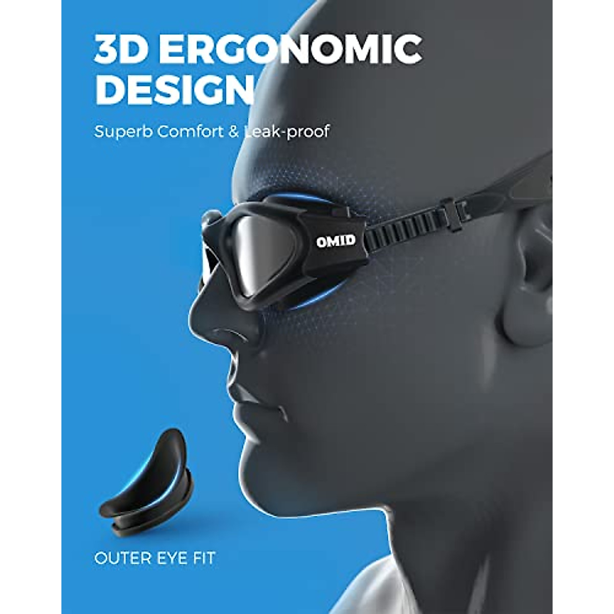 OMID Swim Goggles, Comfortable Polarized Swimming Goggles, Anti-Fog Leak Proof UV Protection Crystal Clear Vision Swim Goggles for Men Women Adult (silver)