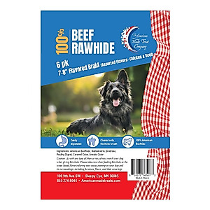 American Made Treat Co - Dog Treats, Beefhide Braids - Chicken and Beef Assorted Flavors Rawhide Chews for Dental Health & Protein - 7-8" - 6 Pack