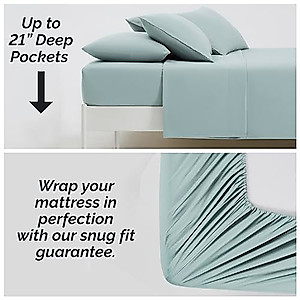 Southshore Fine Living, Inc. 6-Piece Deep Queen Sheets Premium Bedding, 21-Inch Queen Deep Pocket Sheet Set, Microfiber Bedding, Deep Pocket Fitted Sheet, Blue Pillow Cases, Sky Blue Sheets