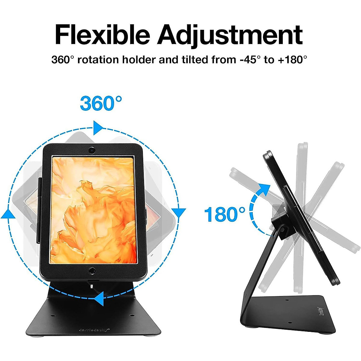 CarrieCathy Desktop Anti-Theft Security Kiosk POS Stand Holder Enclosure with Lock and Key, Compatible with iPad Mini 1-5, Flip and Rotate Design, Black