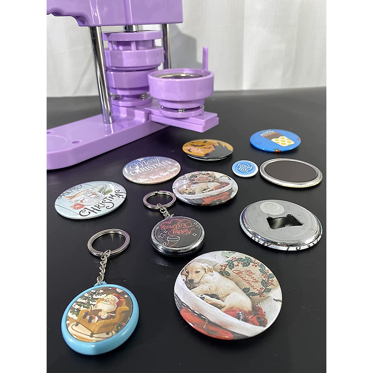 NantFun Button Maker Machine Multiple Sizes, 1''+1.25''+2.25'' Pin Button Press Machine, 330PCS Button Making Supplies with Badge Buttons, Bottle Openers, Fridge Stickers Keychains