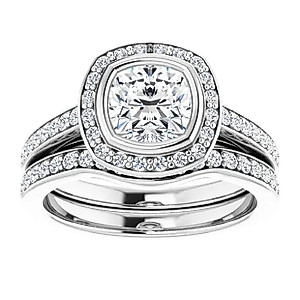 1 CT Cushion Cut VVS1 Colorless Moissanite Engagement Rings Set for Women Bridal Rings Set Handmade Bezel Moissanite Wedding Gifts Anniversary Promise Her 925 Sterling Silver