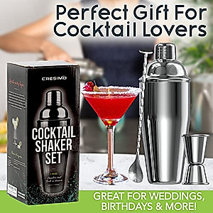 24oz Cocktail Shaker Set Bartender Kit w/Bar Accessories for The Home Bar Set- Martini Shaker, Jigger Drink Mixer Spoon -Alcohol Shaker Bartender Gift Idea- Bartending Kit Essential for Home- Cresimo