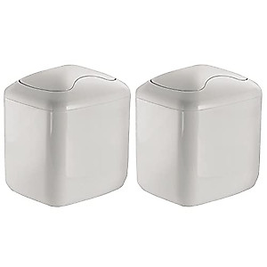 mDesign Modern Plastic Square Mini Wastebasket Trash Can Dispenser with Swing Lid for Bathroom Vanity Countertop or Tabletop - Dispose of Cotton Rounds, Makeup Sponges, Tissues - 2 Pack - Light Gray