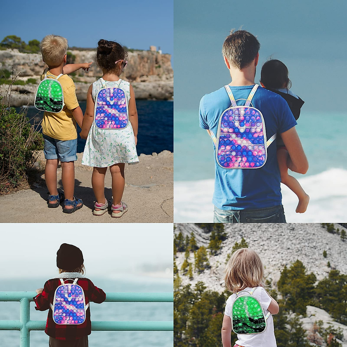 Powshinno Pop Mini Backpack Purse for Girls Boys Bag Fidget Pop Party Favors Birthday Gif Bag School Shoulder Bag(Purpleblue,Large)