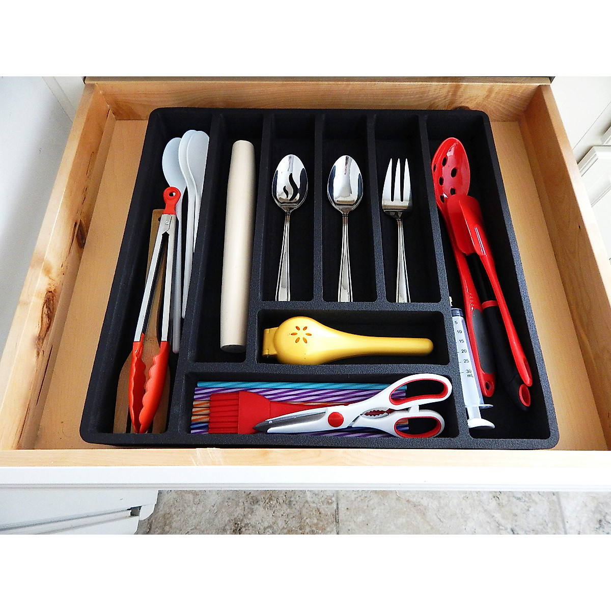 Polar Whale 2 Large Flatware Silverware Drawer Organizers for Cutlery Forks Knives Spoons Serving Utensils Non-Slip Premium Waterproof Tray Insert 19 x 18 Inches 8 Slot Extra Deep Pair Set