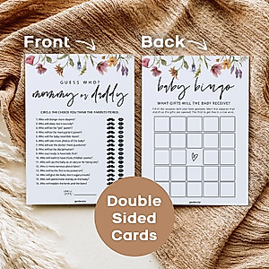 GardenCity Baby Shower Games Set for 25 Guests - 4 Fun Activities, Baby in Bloom/Floral Theme, 50 Double-Sided Cards (Wildflower)