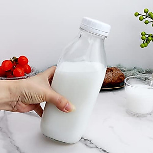 Datttcc Glass Milk Bottles,33 OZ Milk Containers for Refrigerator with Plastic Lids,Glass Water Bottles for Milk, Yogurt, Smoothies, Kombucha, Water (10 pack)