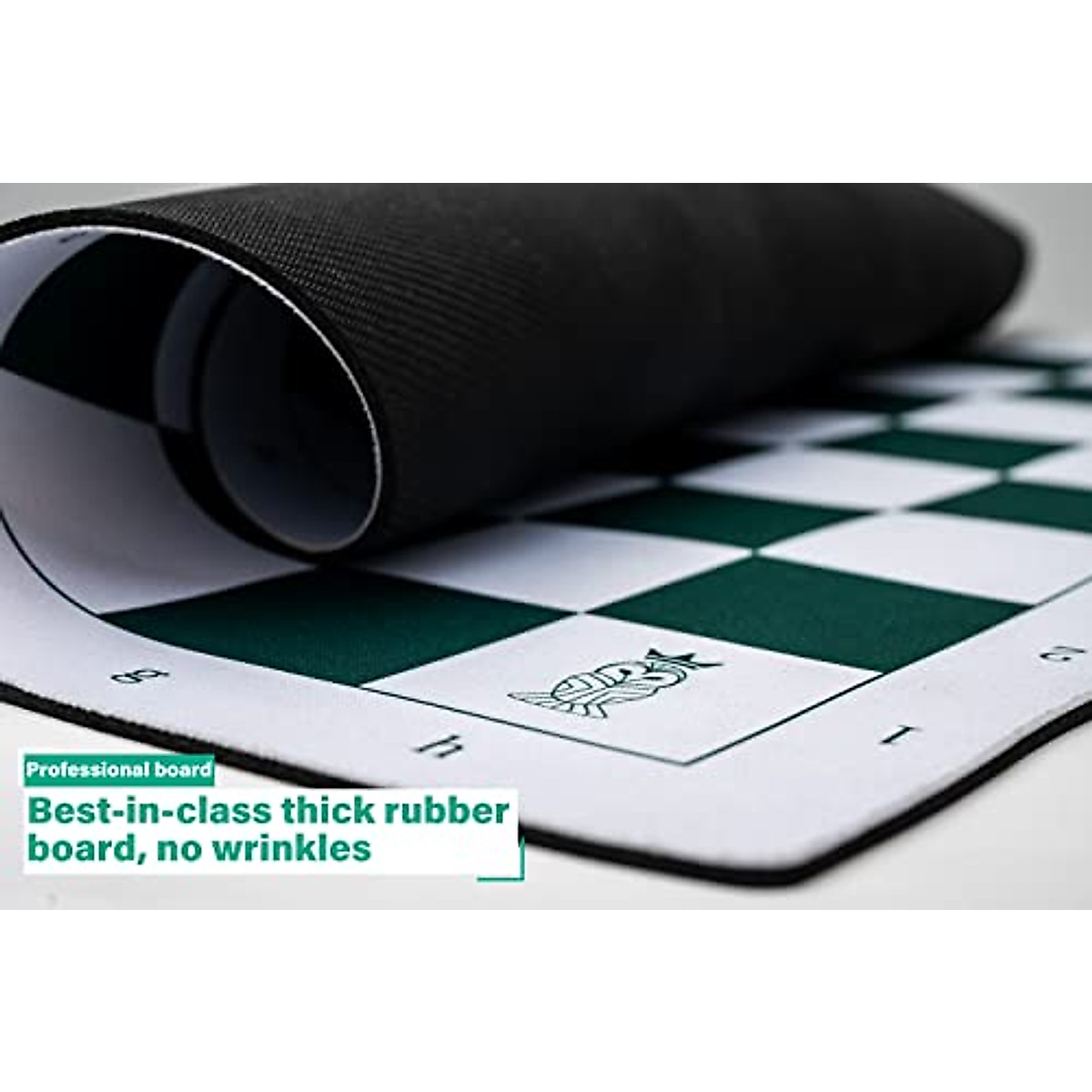 Mynnnat Professional Chess Set, Thick Tournament Roll up Board and Pieces with Travel Bag, Checkers and Unique Booklet for Chess Training - White & Green
