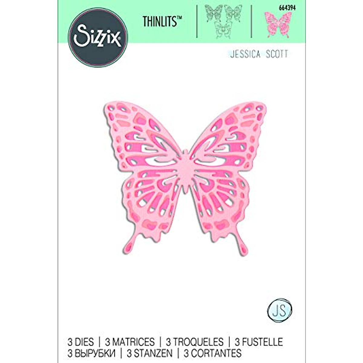 Sizzix Thinlits Die Set 3 Pack Intricate Wings by Jessica Scott, Multicolor